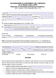 Dichiarazione di Conformità Impianto Elettrico - Modulo Word e PDF